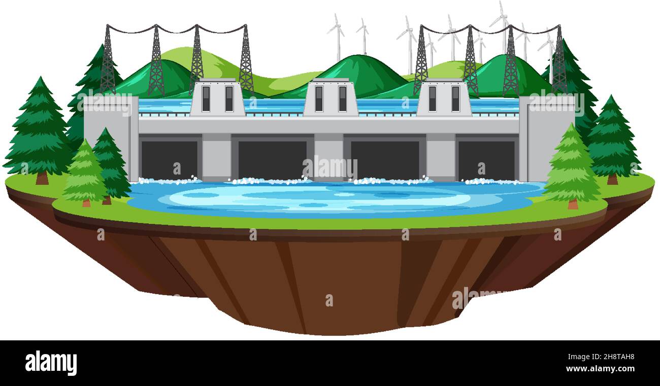 Isolated Hydro Power Plants generate electricity illustration Stock ...
