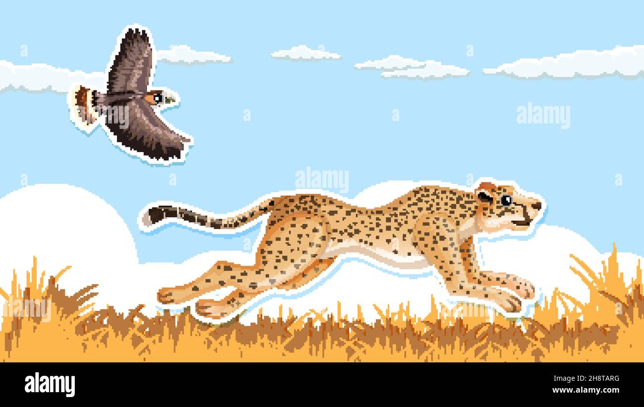 Thumbnail design with leopard running and hawk illustration Stock ...