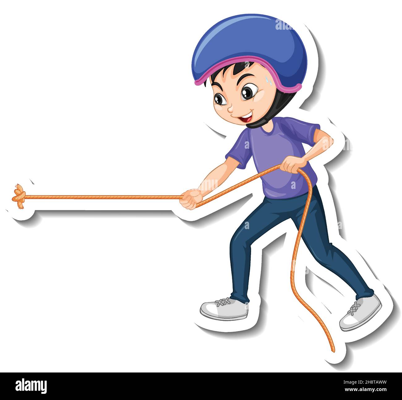 A boy pulling rope cartoon character sticker illustration Stock Vector ...
