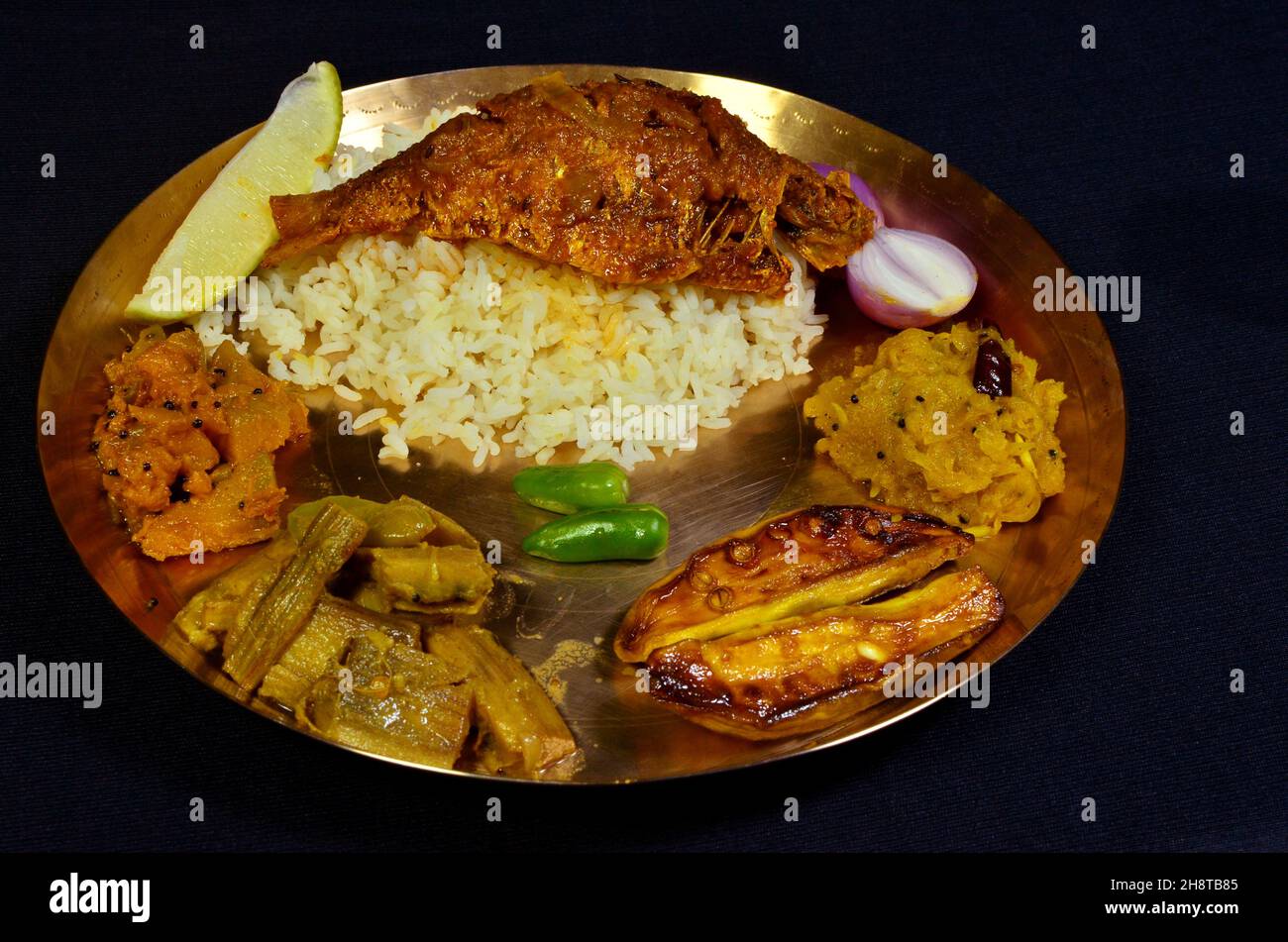 Bengali's favorite vegetable and fish rice, Fish Fry & Fish Curry Stock ...
