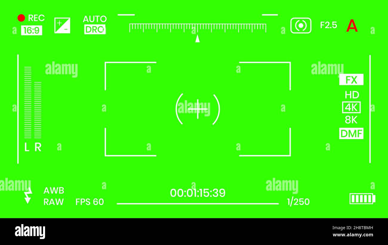 Green colored chroma key camera rec frame viewfinder overlay background ...