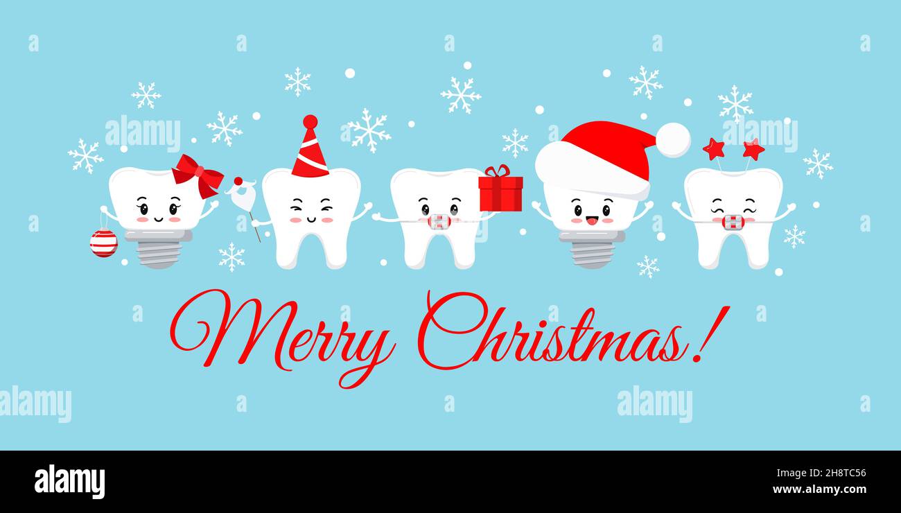 Cute Christmas teeth with xmas accessories on dentist greeting card ...