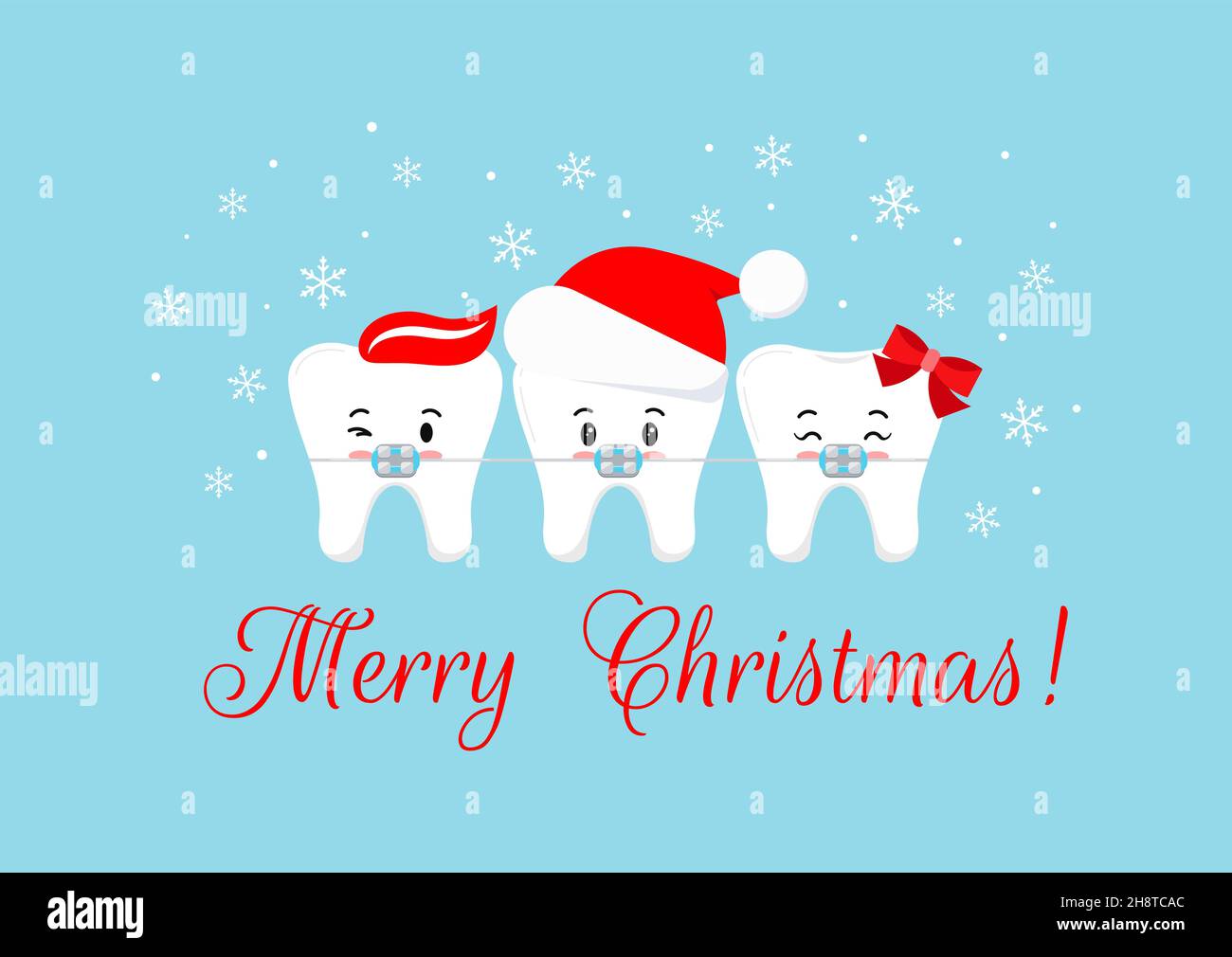 Cute Christmas teeth in braces with xmas accessories on dentist ...