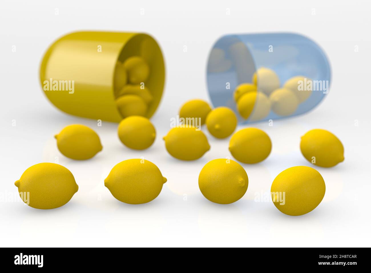 capsule with lemons on white background. Isolated 3D illustration Stock ...