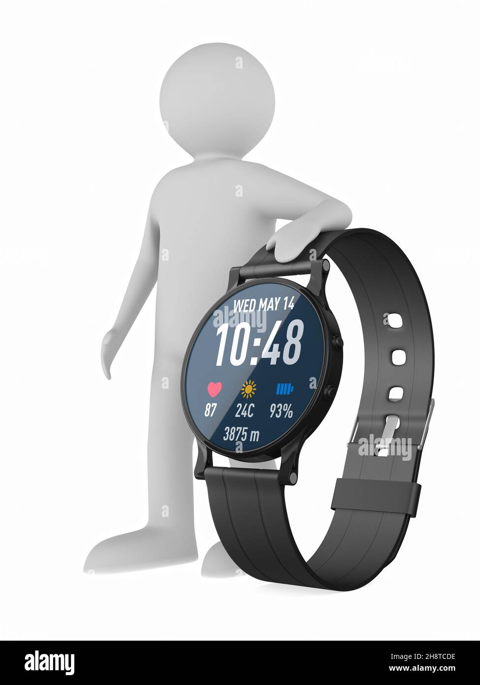 man with smart watch on white background. Isolated 3D illustration ...
