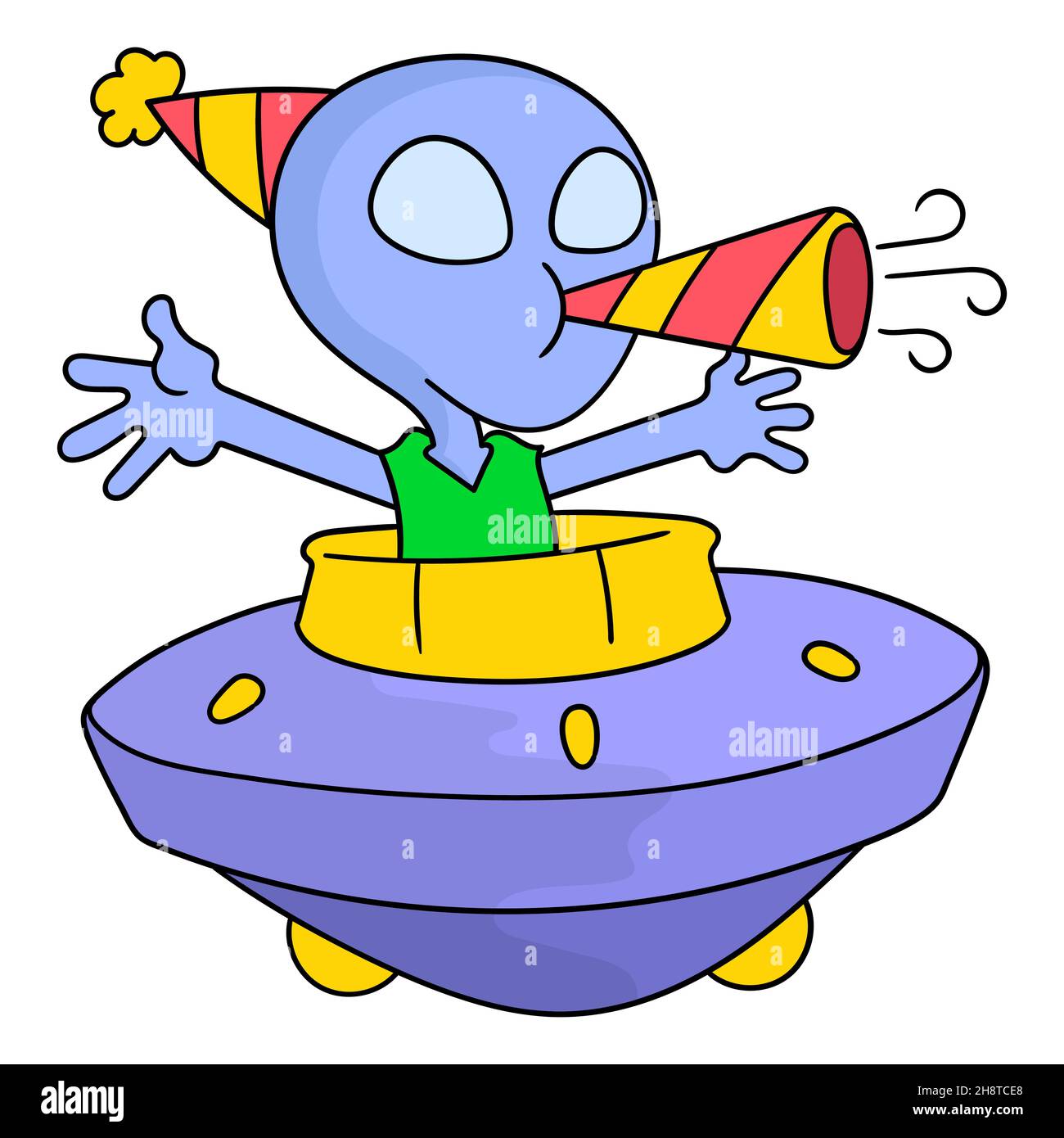 aliens are flying ufo planes celebrating new year, vector illustration ...