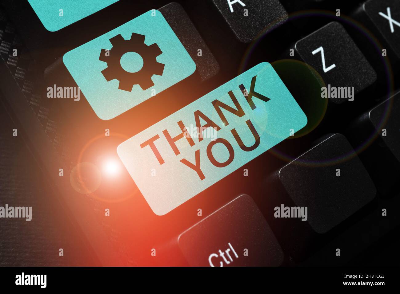 Hand writing sign Thank You. Business approach replaying on something ...