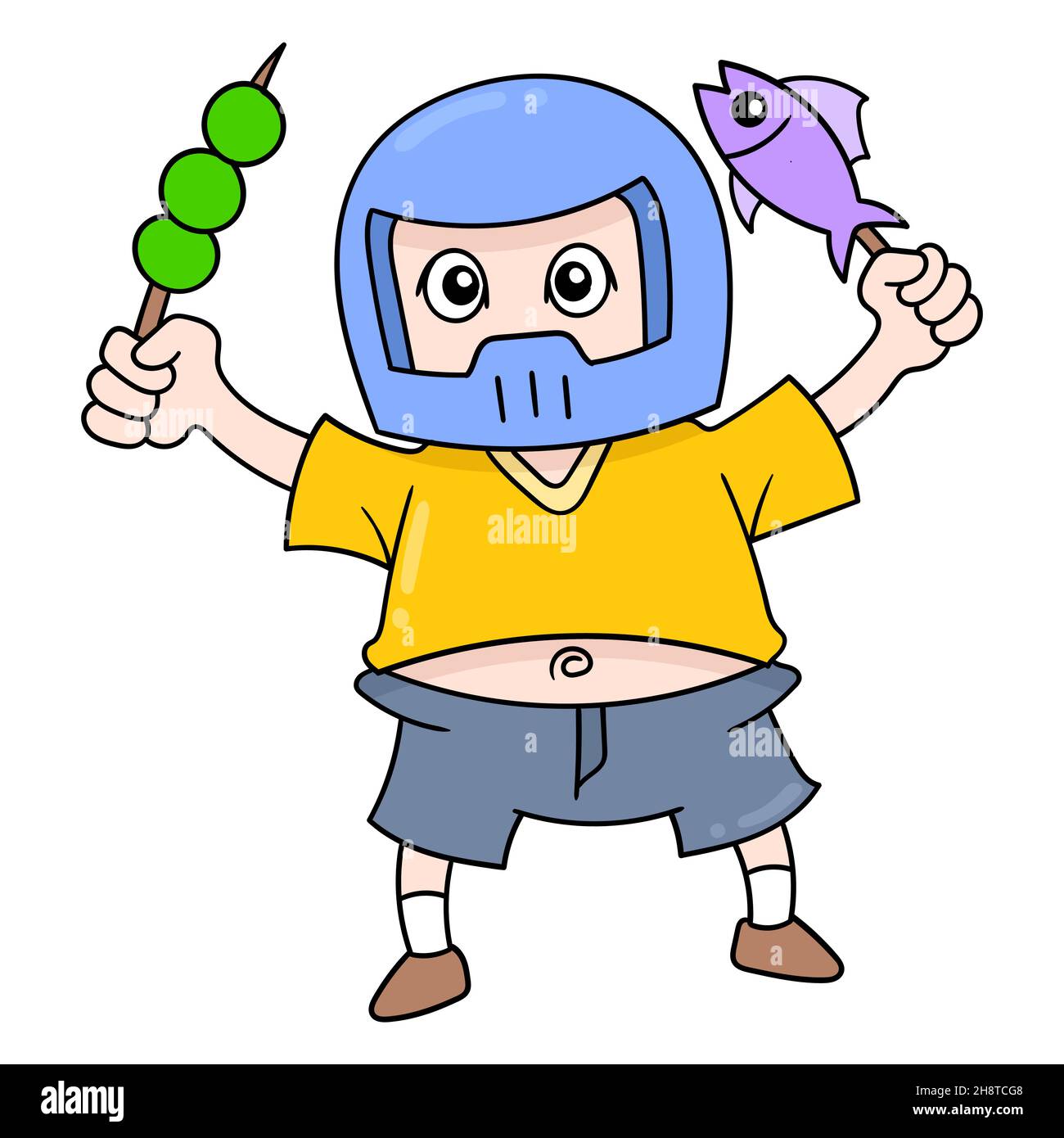 boy is hungry happy to get food, vector illustration art. doodle icon ...