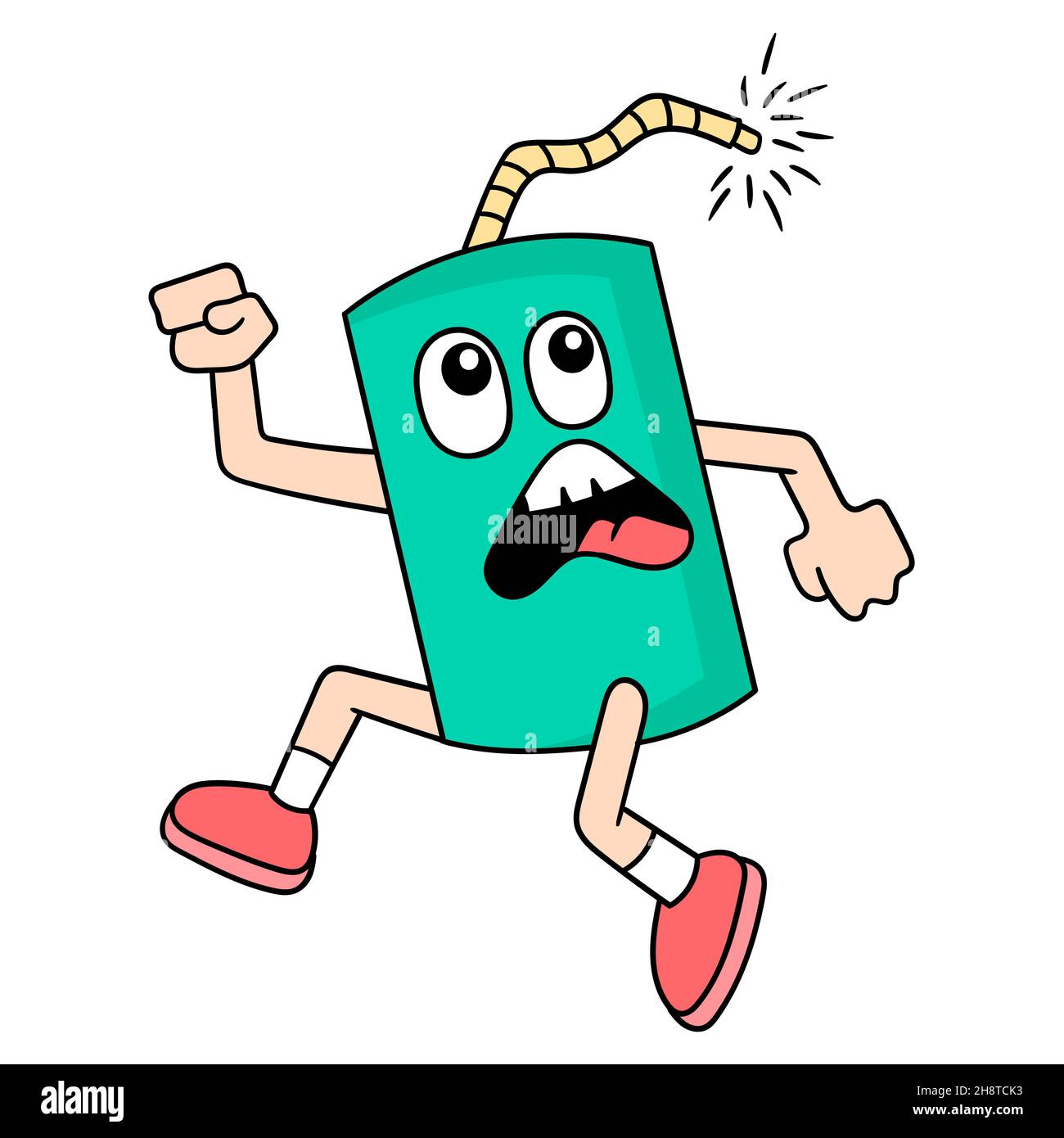 a scared-faced bomb running is about to explode, vector illustration ...