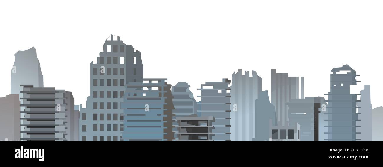 Remains of destroyed buildings. Seamless Illustration isolated on white ...