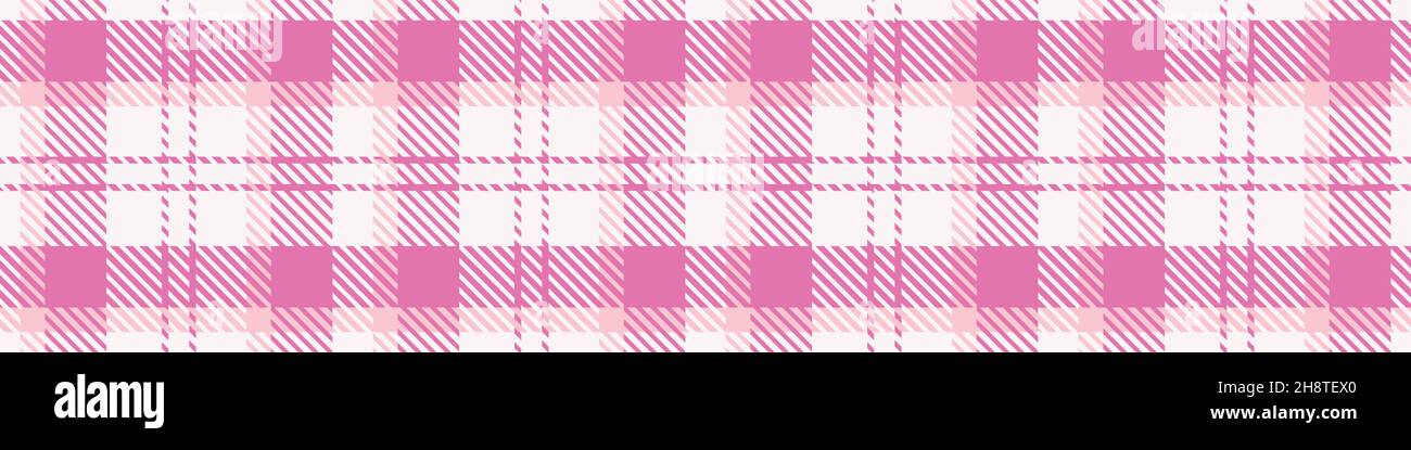 Girly pink seamless plaid vector border. Gingham bright color checker ...
