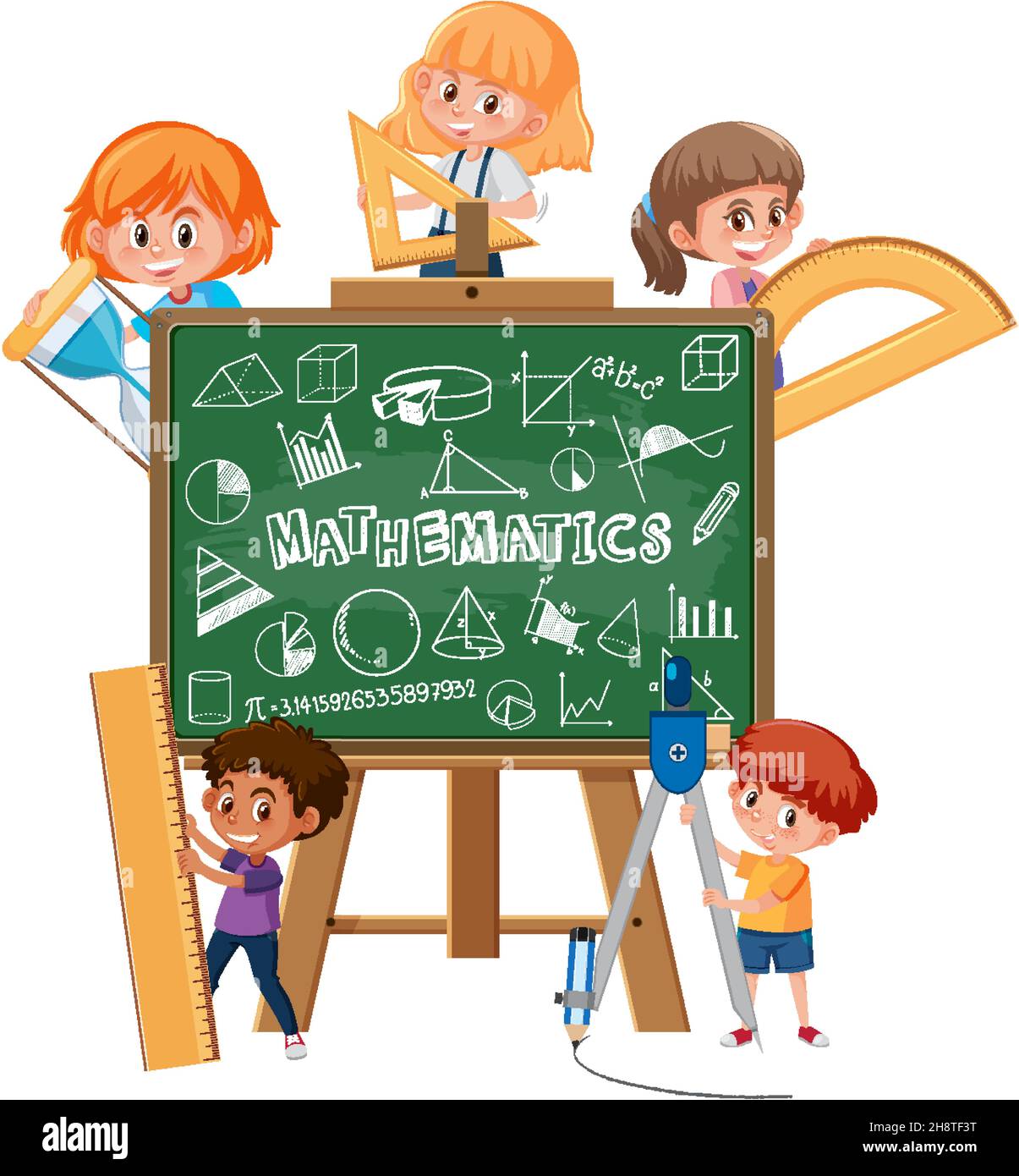 Children learning math with math symbol and icon illustration Stock ...