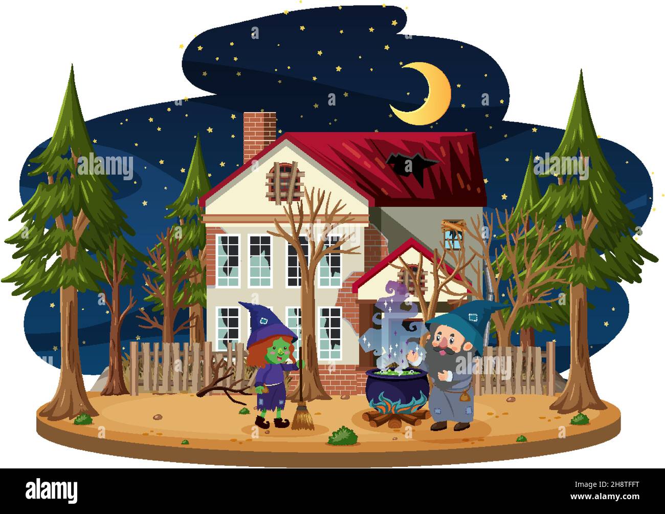 Witch and wizard cooking potion at the haunted house illustration Stock ...