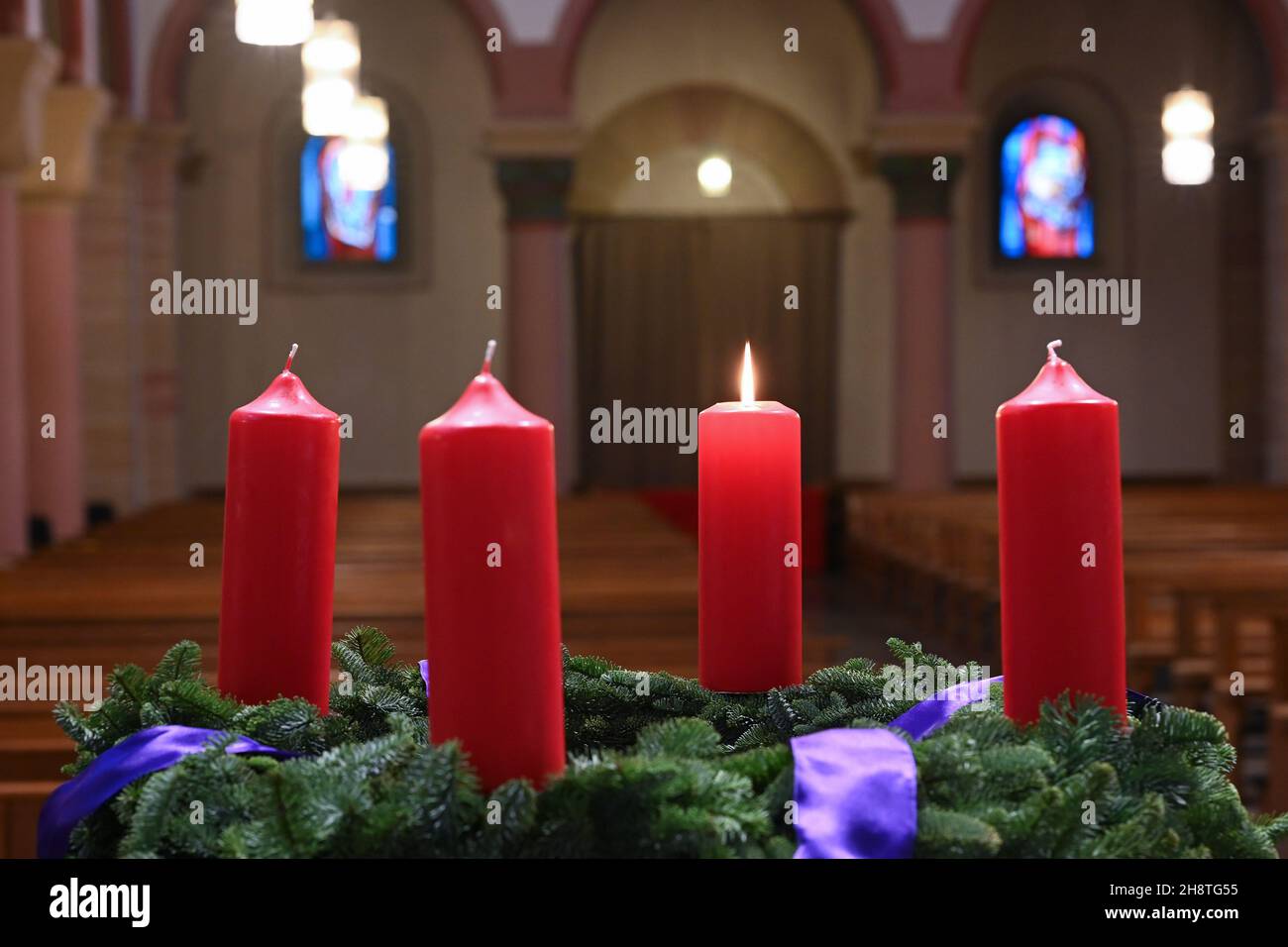 Kassel, Germany. 01st Dec, 2021. The Advent wreath burns in the ...