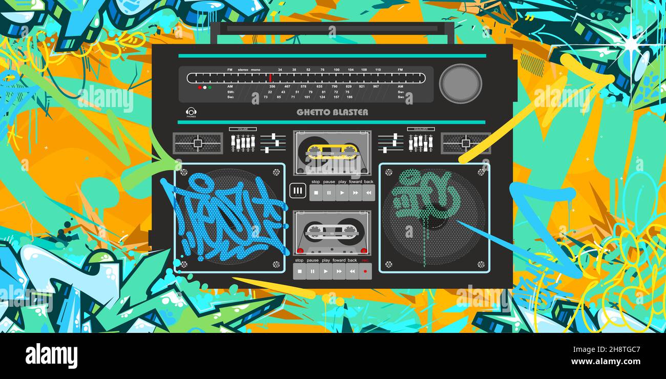 Urban Detailed Retro Ghetto Blaster Hip Hop Graffiti Street Art Style ...