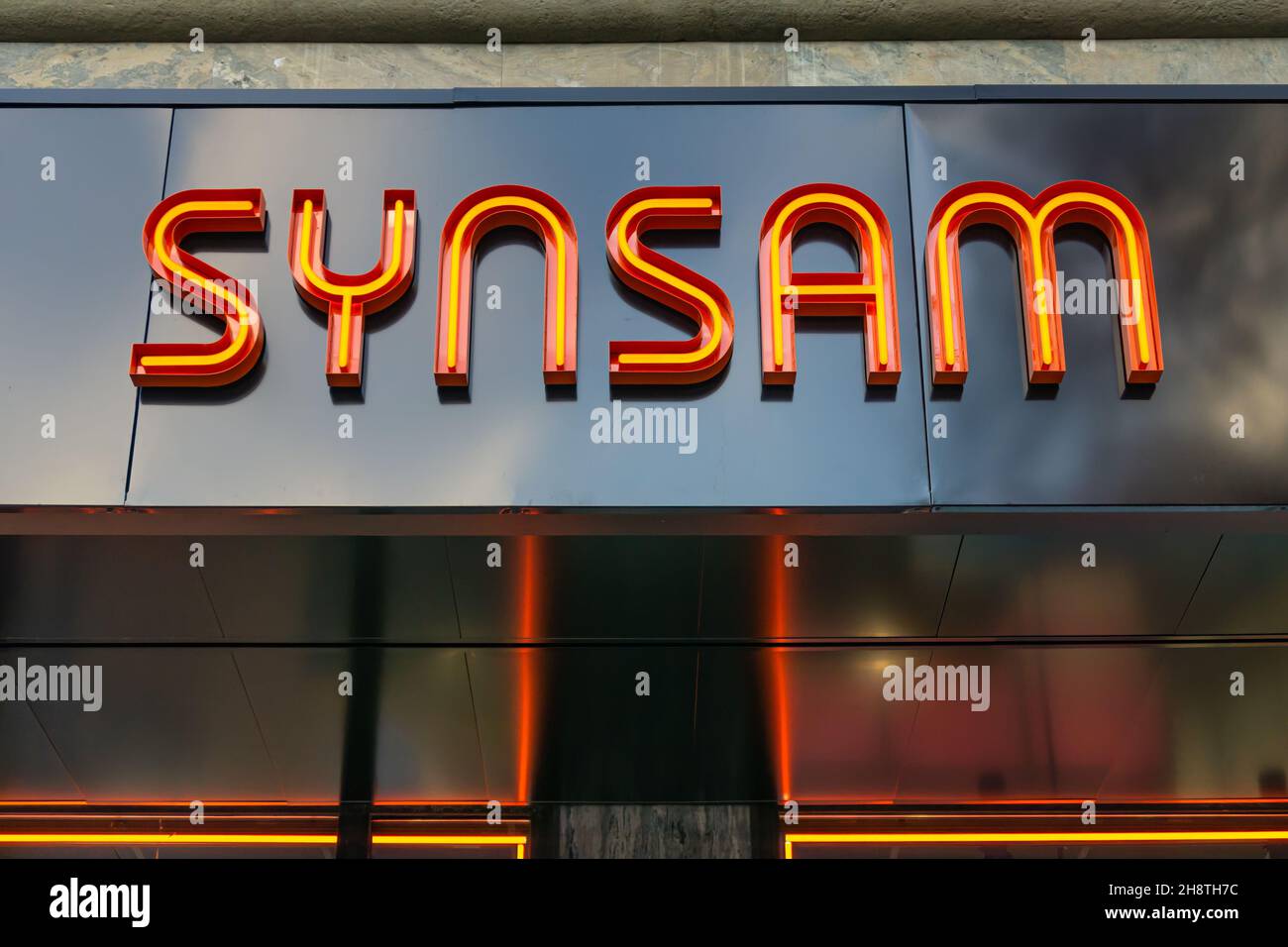 Stockholm, Sweden - November 5, 2021: Sign for the company Synsam above ...