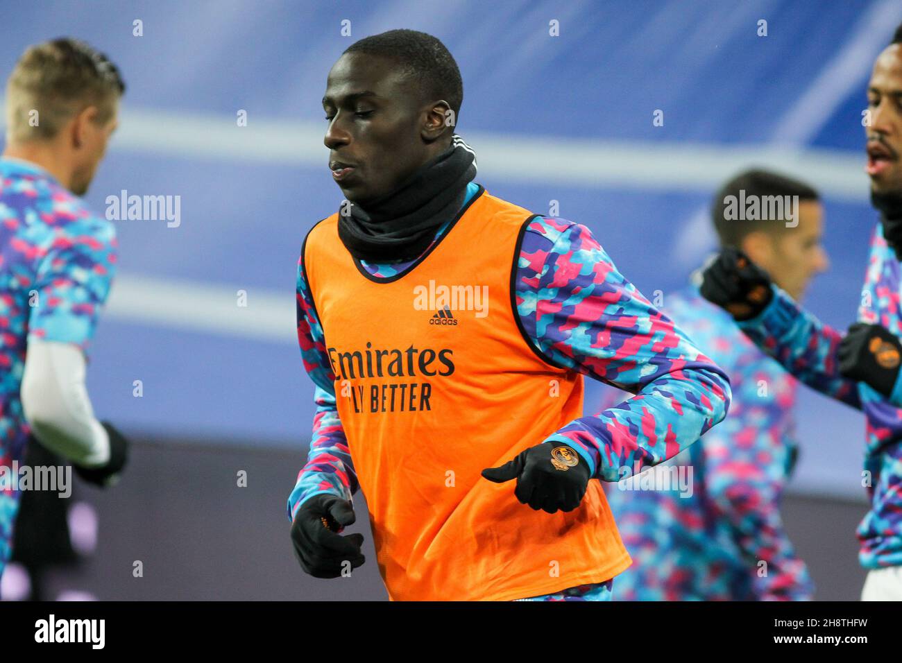 Ferland Mendy of Real Madrid warms up during the Spanish championship ...