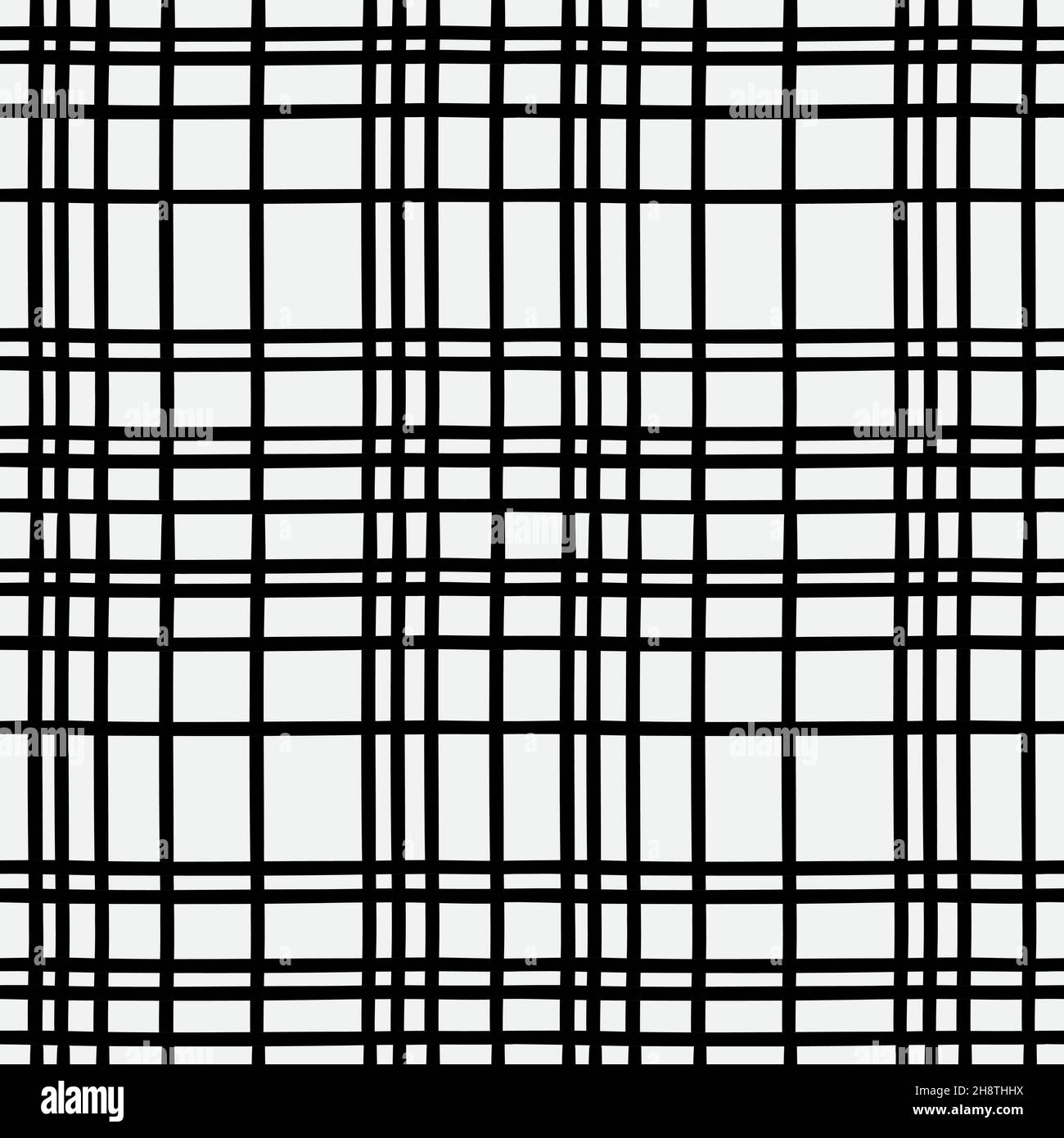 Abstract hand drawn seamless pattern, black and white line check ...
