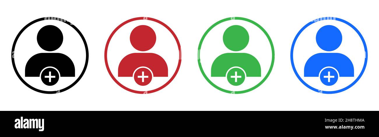 Add user icon. Person profile avatar with plus symbol. Vector design ...