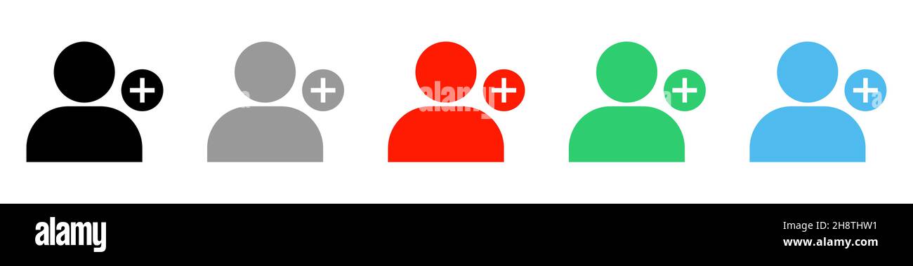 Add user icon set. Person profile avatar with plus symbol. Vector ...