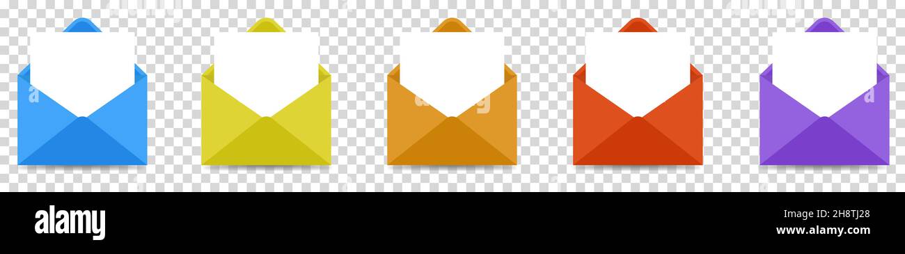 Set of various colors envelopes. Vector illustration isolated on ...