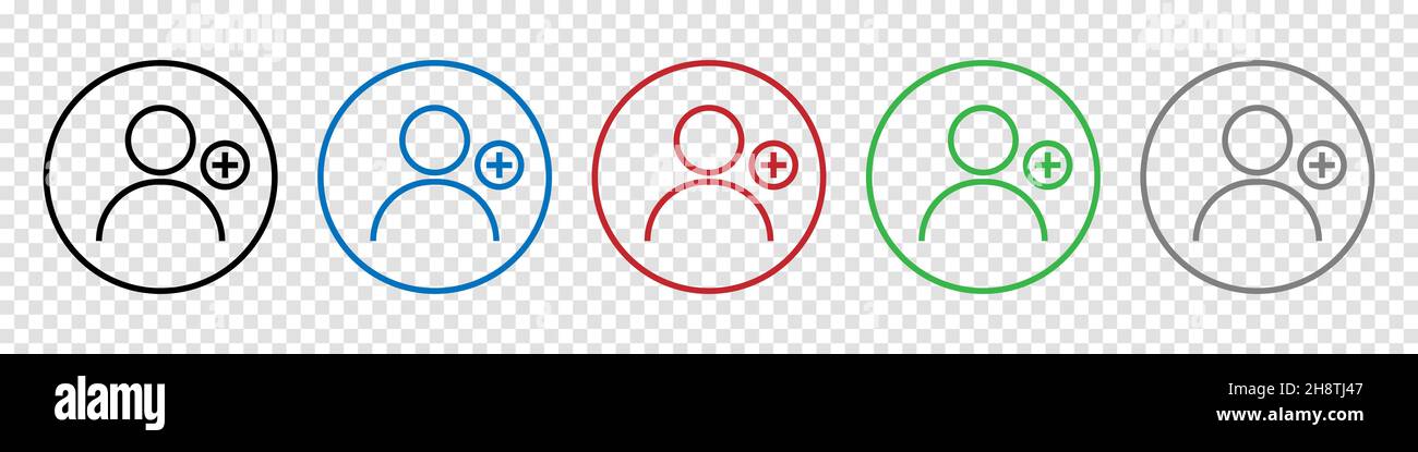 Add user icon set. Line art style. Vector plus person symbols isolated ...