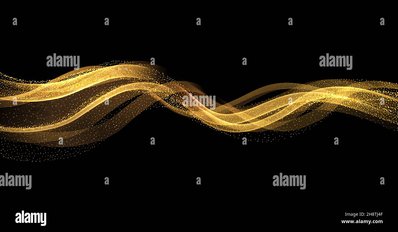 Abstract Gold Waves. Shiny golden moving lines design element with ...