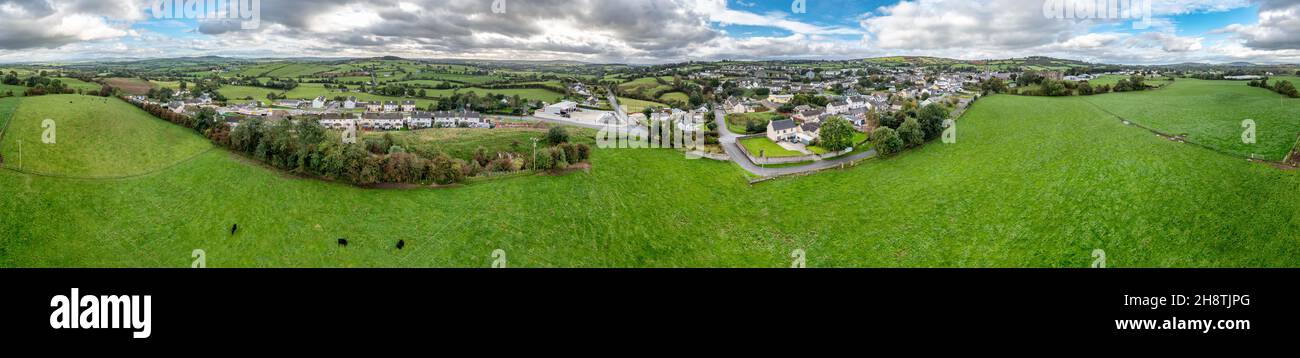 Aerial view of the Skyline of the historic town of Raphoe and the ...