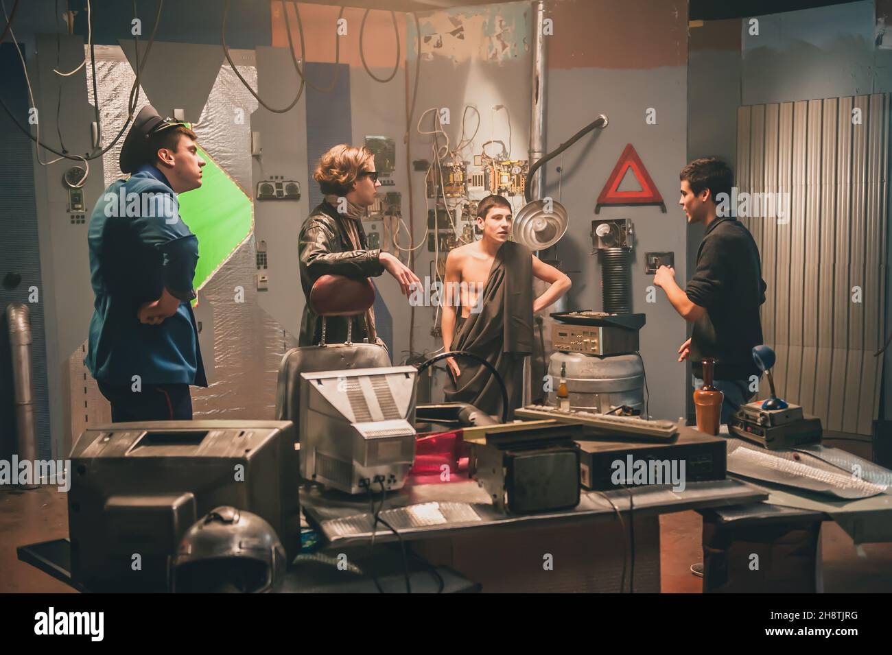 Behind the scene. Film crew team filming movie scene on studio. Group ...