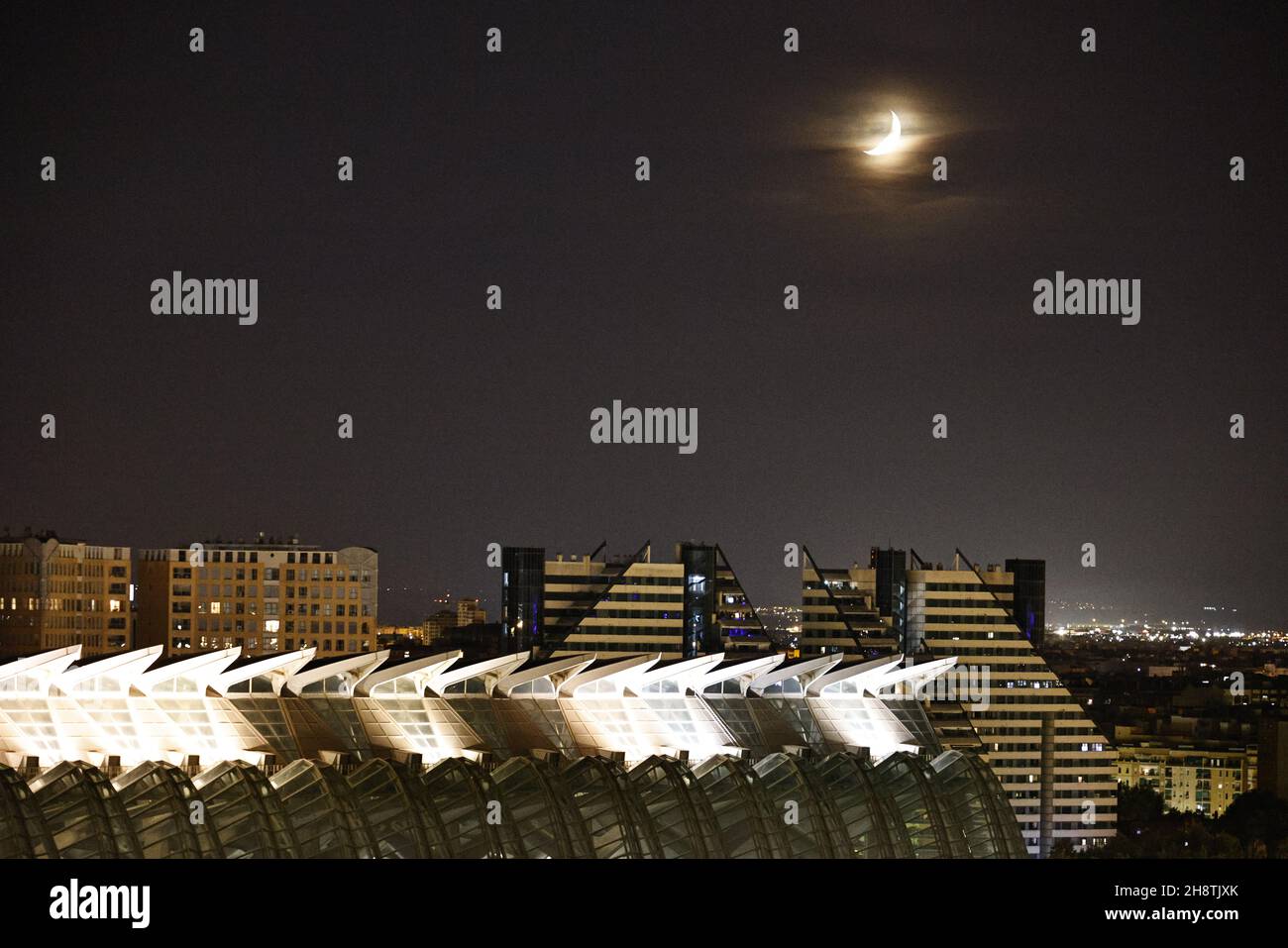 Summer moon over Valencia Spain Stock Photo - Alamy