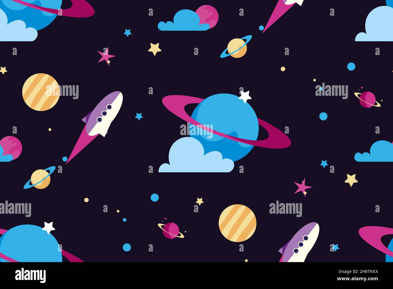 Seamless pattern with planets and spaceships. Texture with space ...
