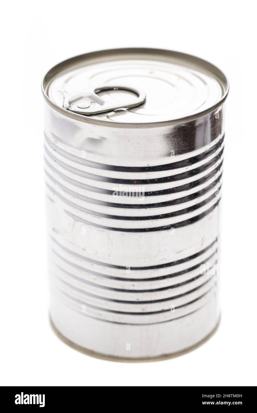 Old can isolated on white background Stock Photo - Alamy