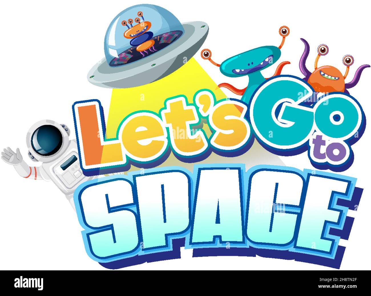 Let's go to space word design with alien and ufo illustration Stock ...