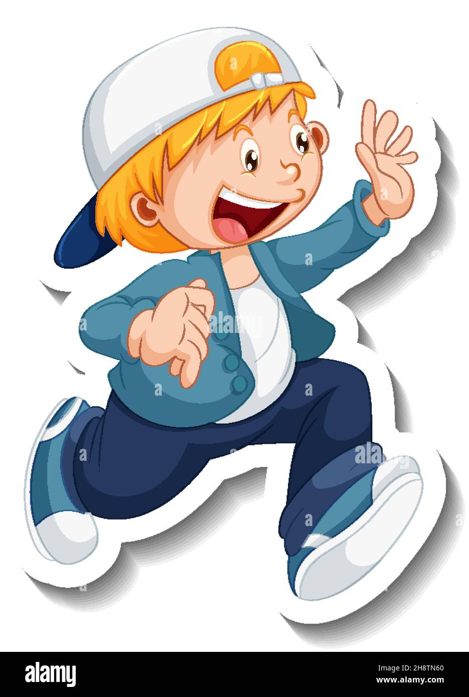 Sticker template with a boy cartoon character isolated illustration ...