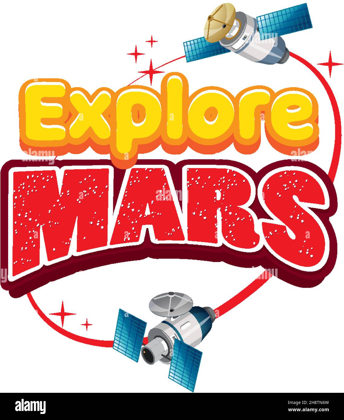 Explore Mars word logo design with satellite illustration Stock Vector ...
