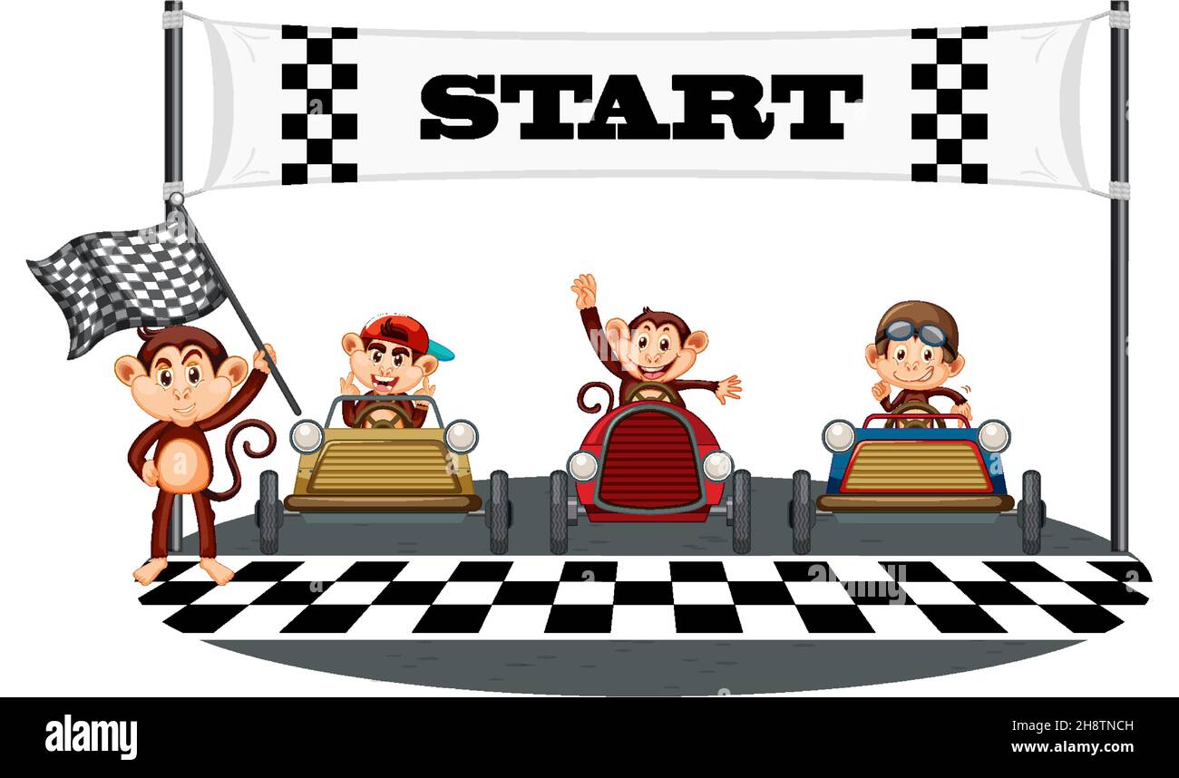 Soap Box Derby with monkey racing drivers illustration Stock Vector ...