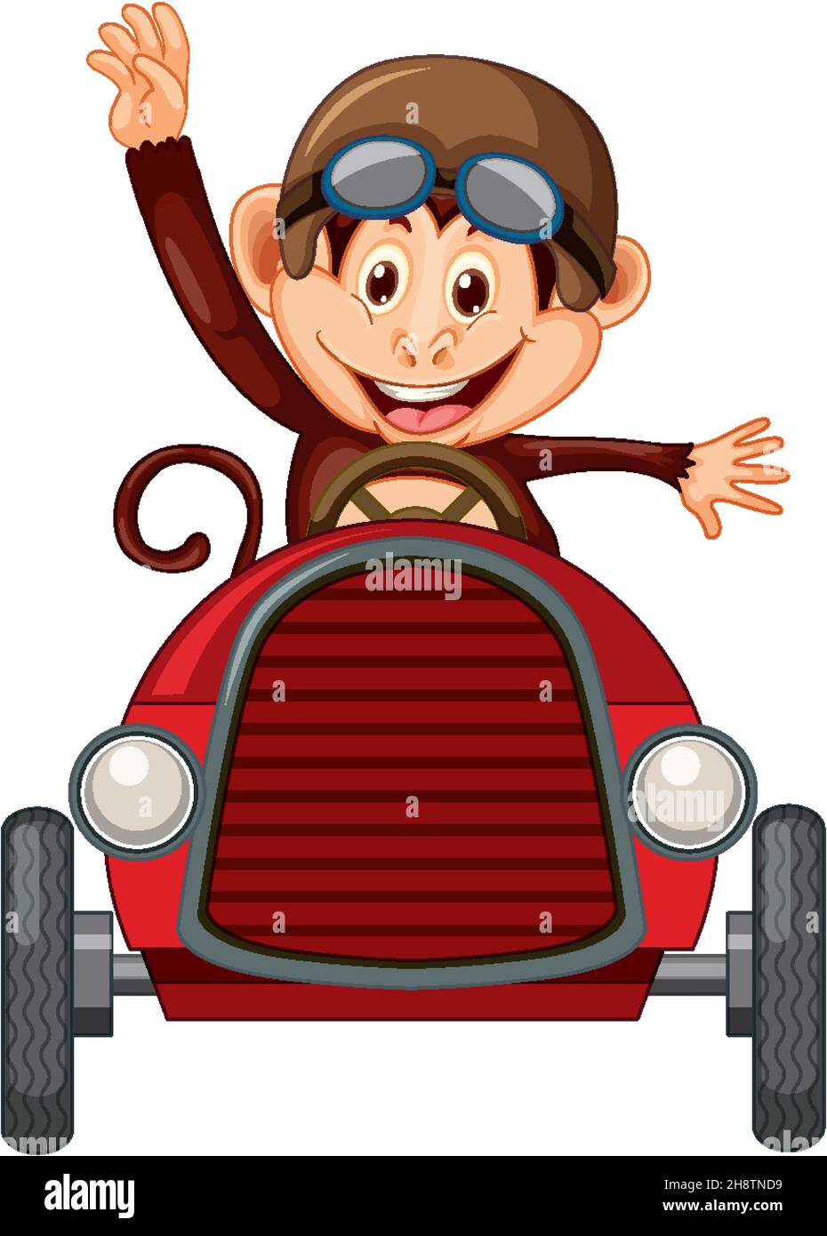 Little monkey driving race car on white background illustration Stock ...