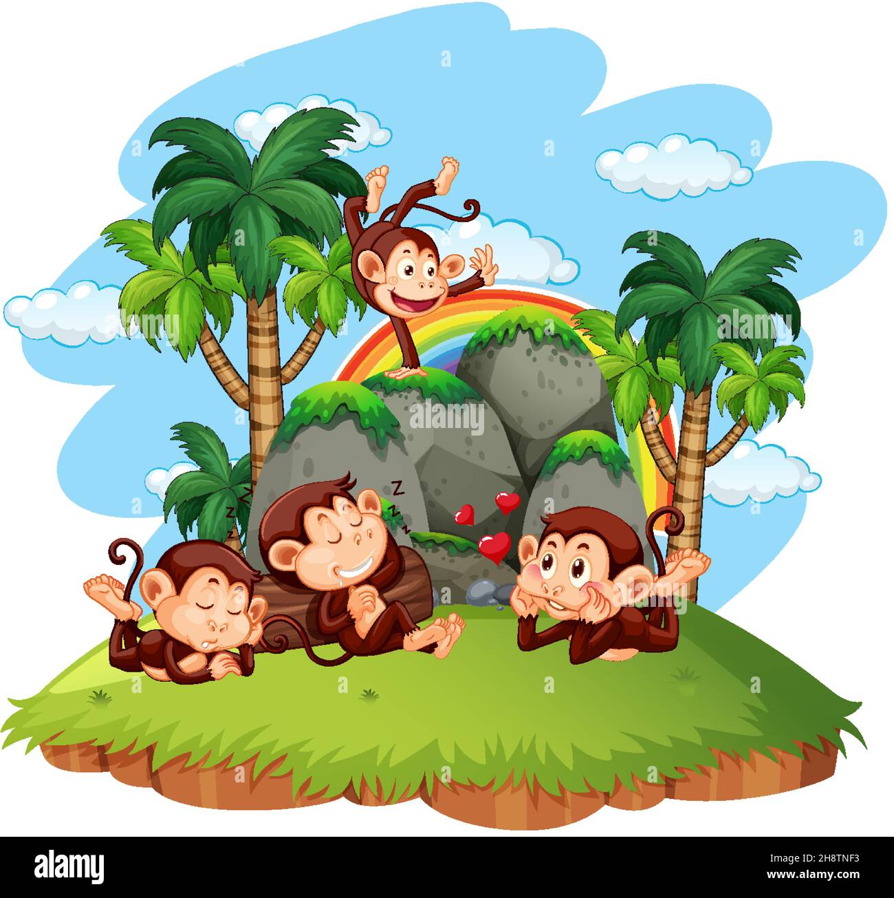 Isolated island with naughty monkeys illustration Stock Vector Image ...