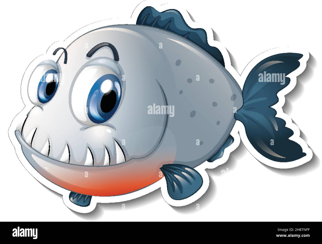 Cartoon fish with big fangs cartoon sticker illustration Stock Vector ...