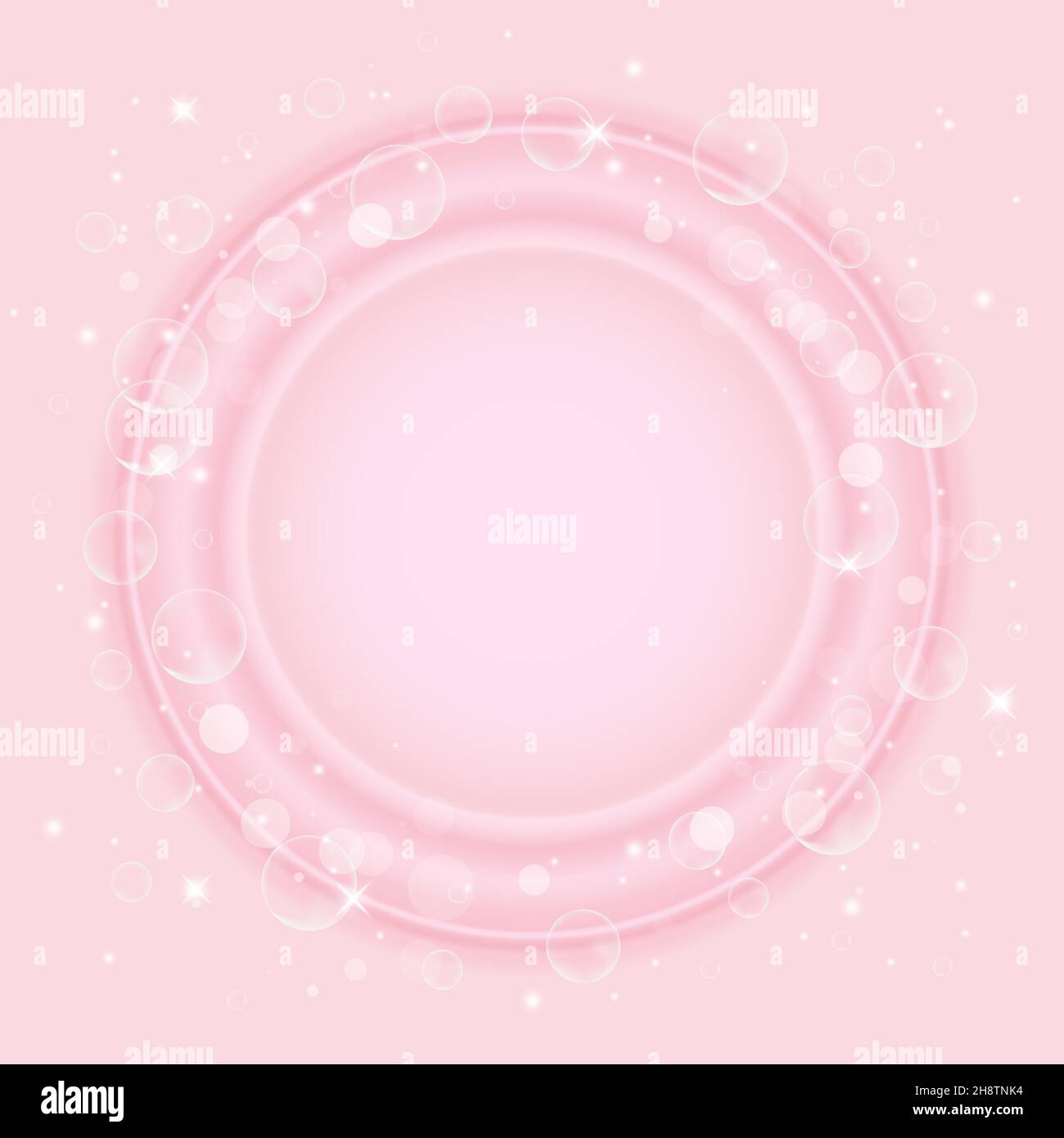 Effervescent soap bubbles frame on pink background. Vector illustration ...