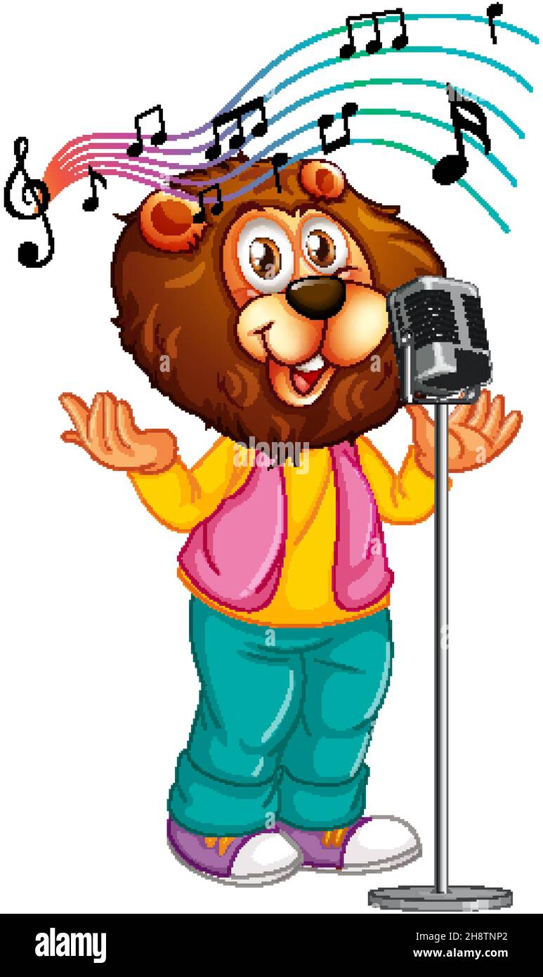 Cartoon lion singing with microphone illustration Stock Vector Image ...