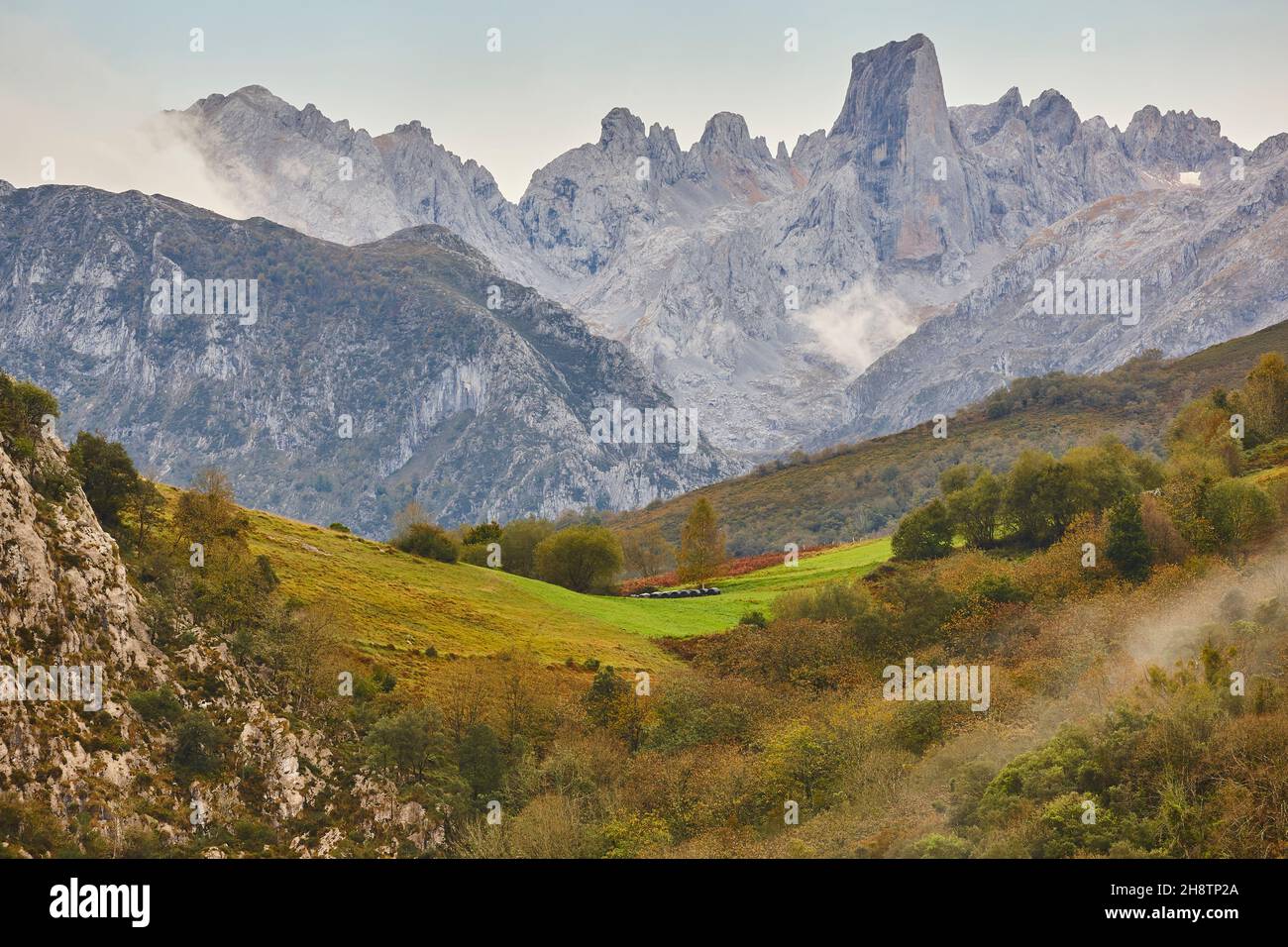 Autumn landscape in Asturias. Naranjo de Bulnes. Picos Europa. Spain ...