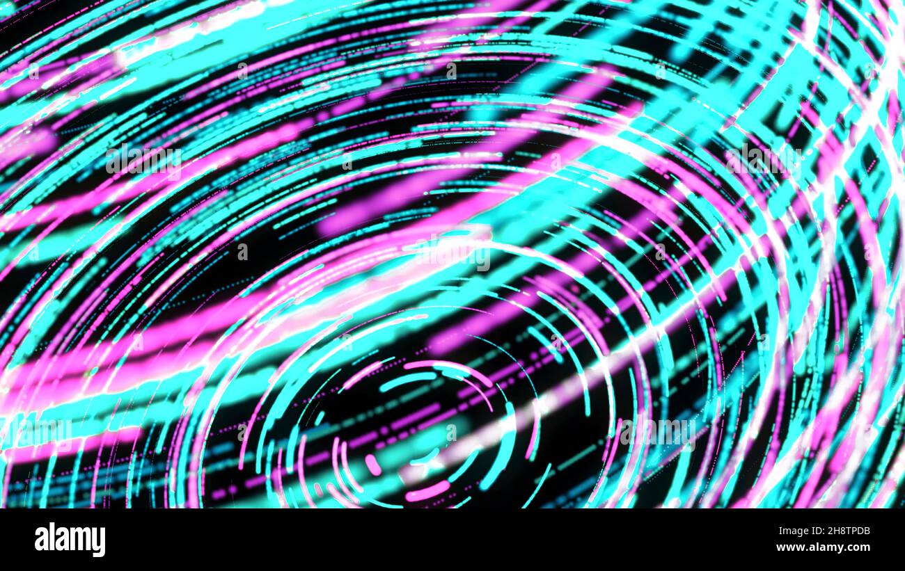 3D animation of twisting digital spiral of neon stripes. Animation ...