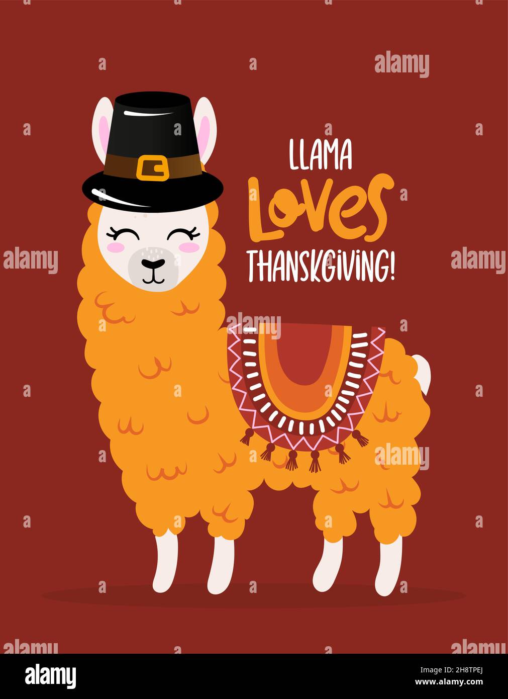 Llama loves Thanksgiving - Cute llama with pilgrim. Hand drawn ...