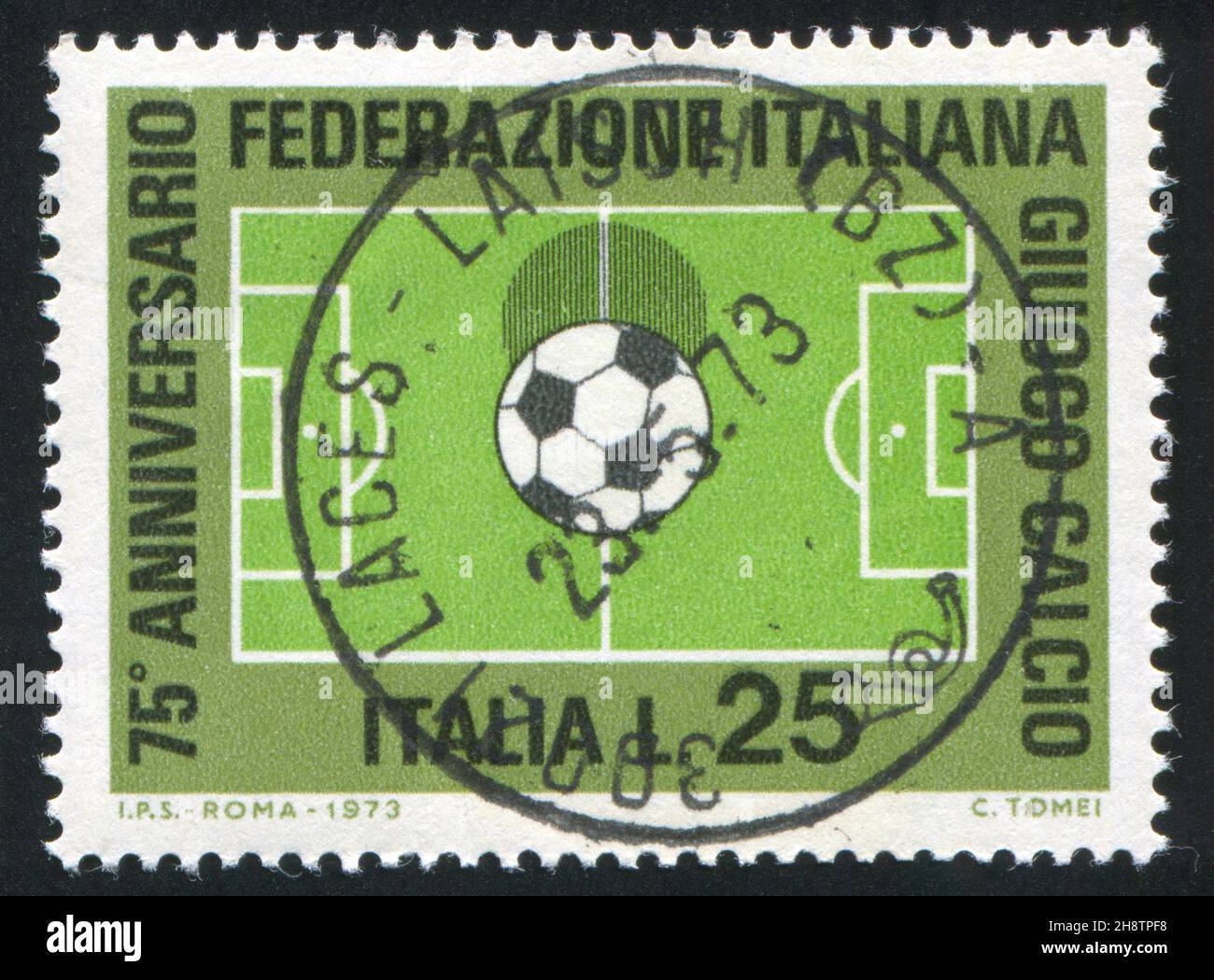 ITALY - CIRCA 1973: stamp printed by Italy , shows Soccer Field and ...