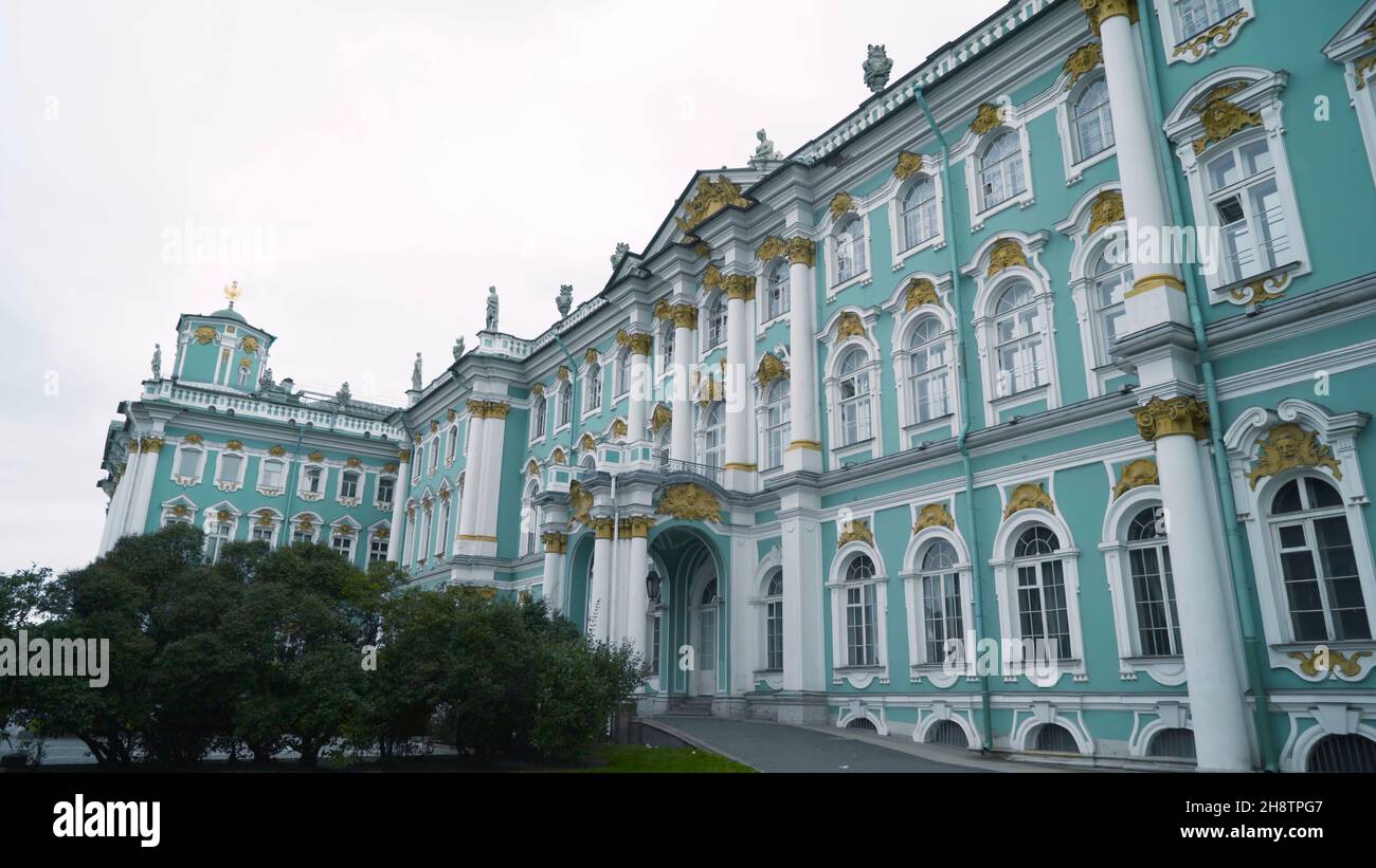 Facade of Winter Palace of Hermitage. Action. Elizabethan Baroque style ...