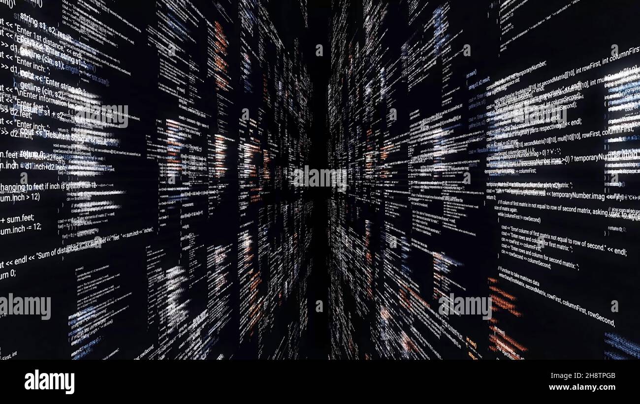 Source Code Walls On Black Background Animation Dive Into Cyberspace