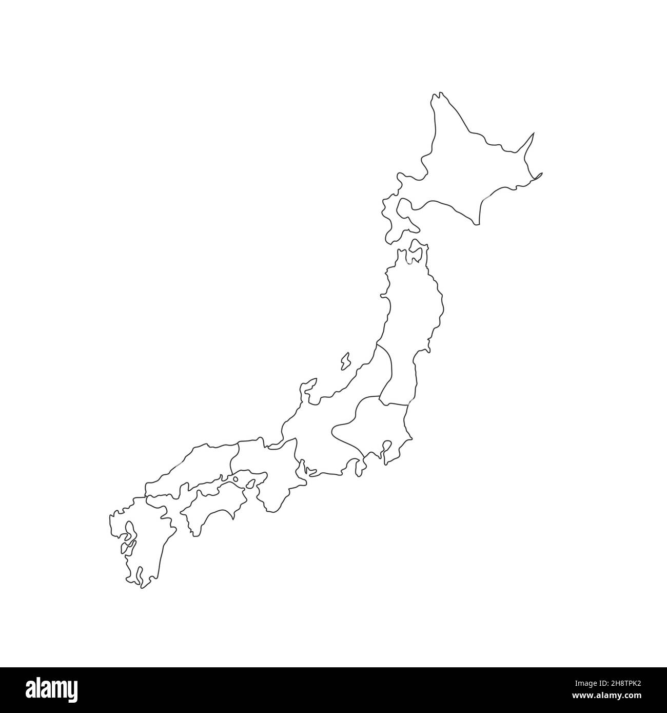 Map of Japan in high detail resolution. Mesh lines and points form map ...