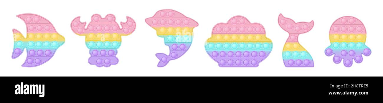 Set of sea animal forms pop it a fashionable rainbow fidget toys ...