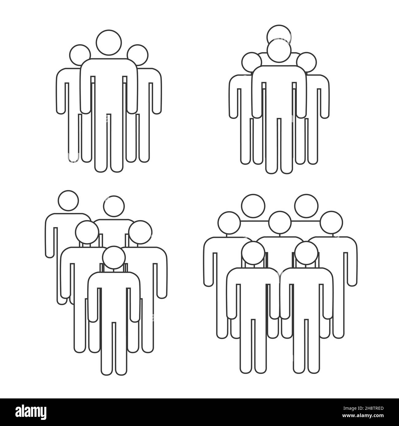 Simple crowd icons, group of people silhouettes standing in rows ...